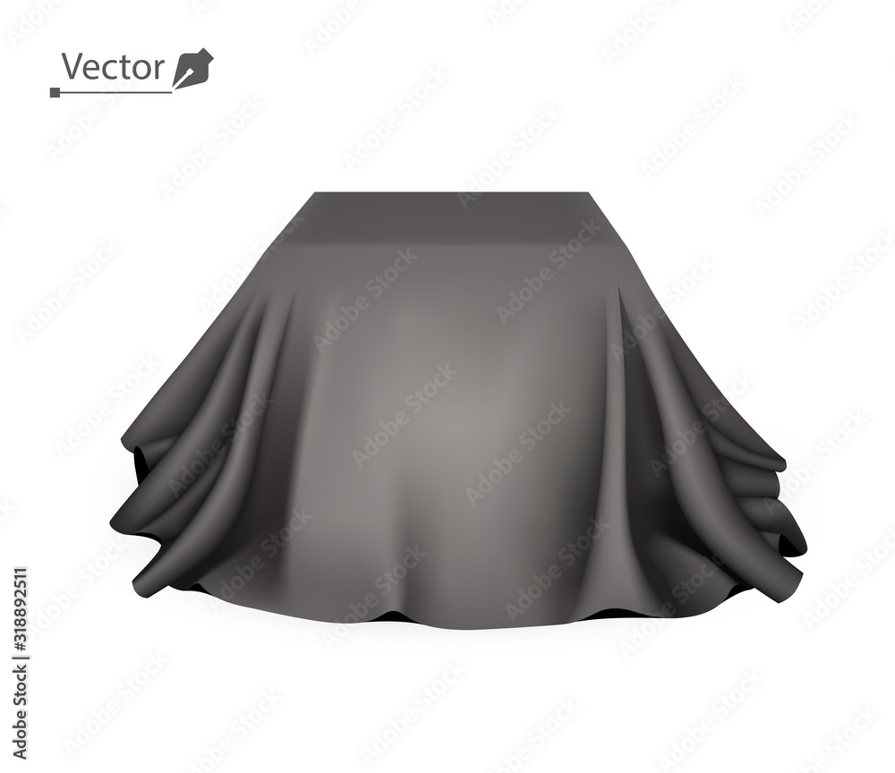 Box covered with black silk cloth. Empty podium, stand with tablecloth ...