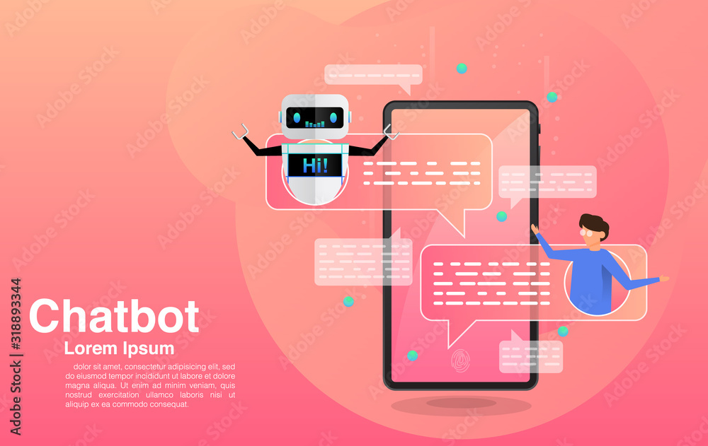 Vetor de Chatbot, chatting with chatbot application, chatbot technology ...