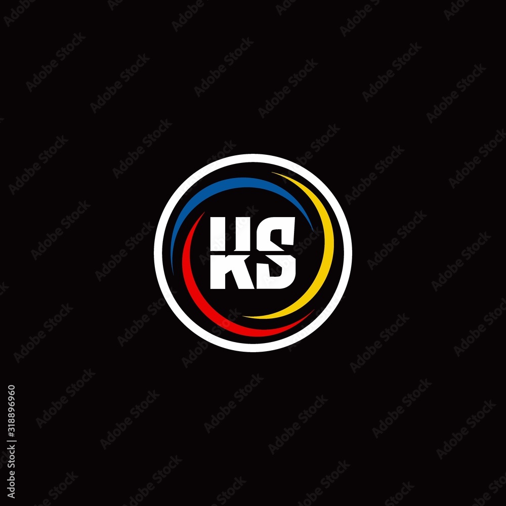 KS logo monogram isolated on circle shape with 3 slash colors rounded ...