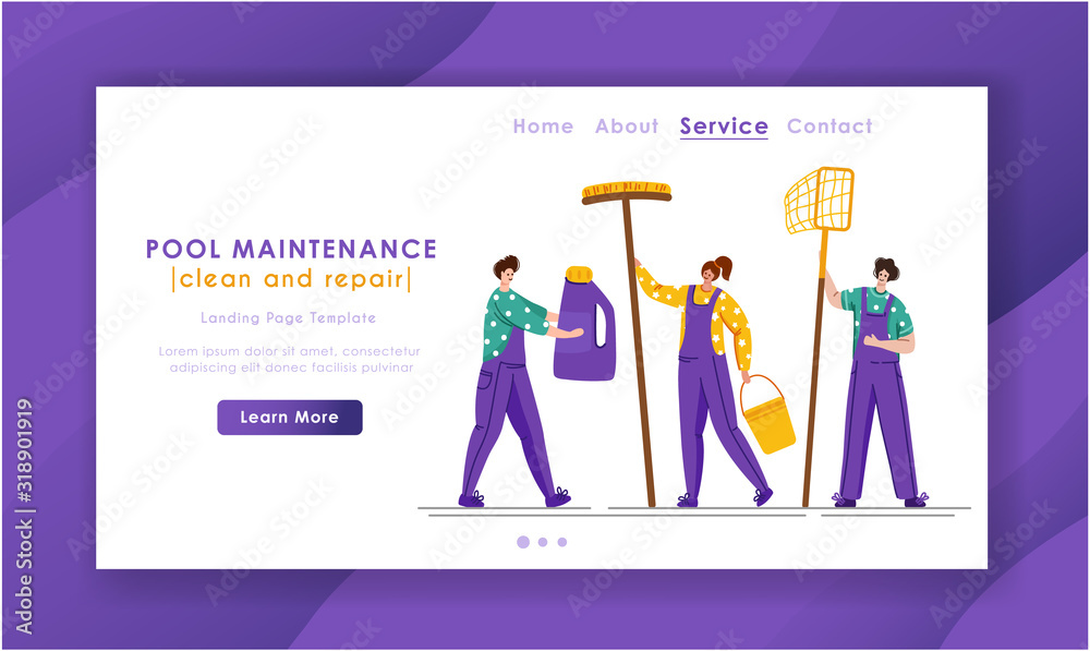 Landing page - Pool maintenance or cleaning service, group of miniature ...
