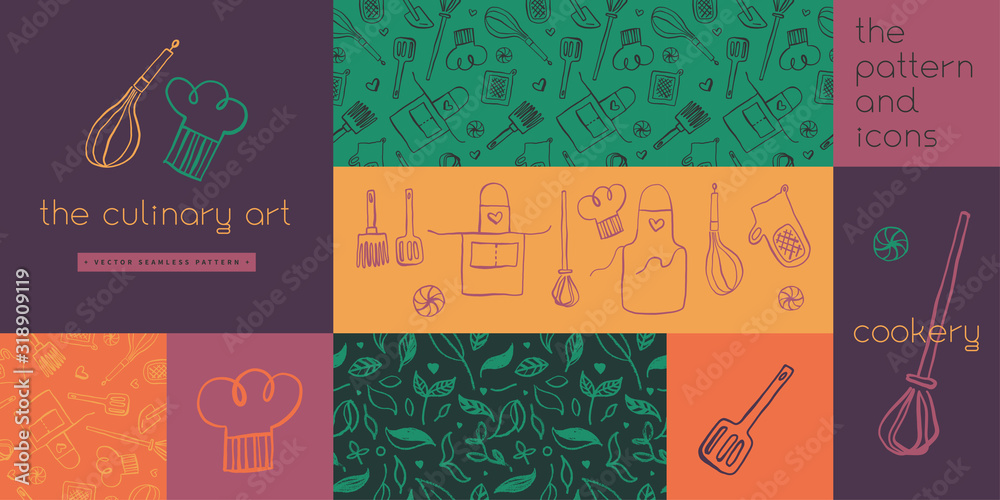 Gastronomy background with hand-drawn ink illustrations for restaurant ...