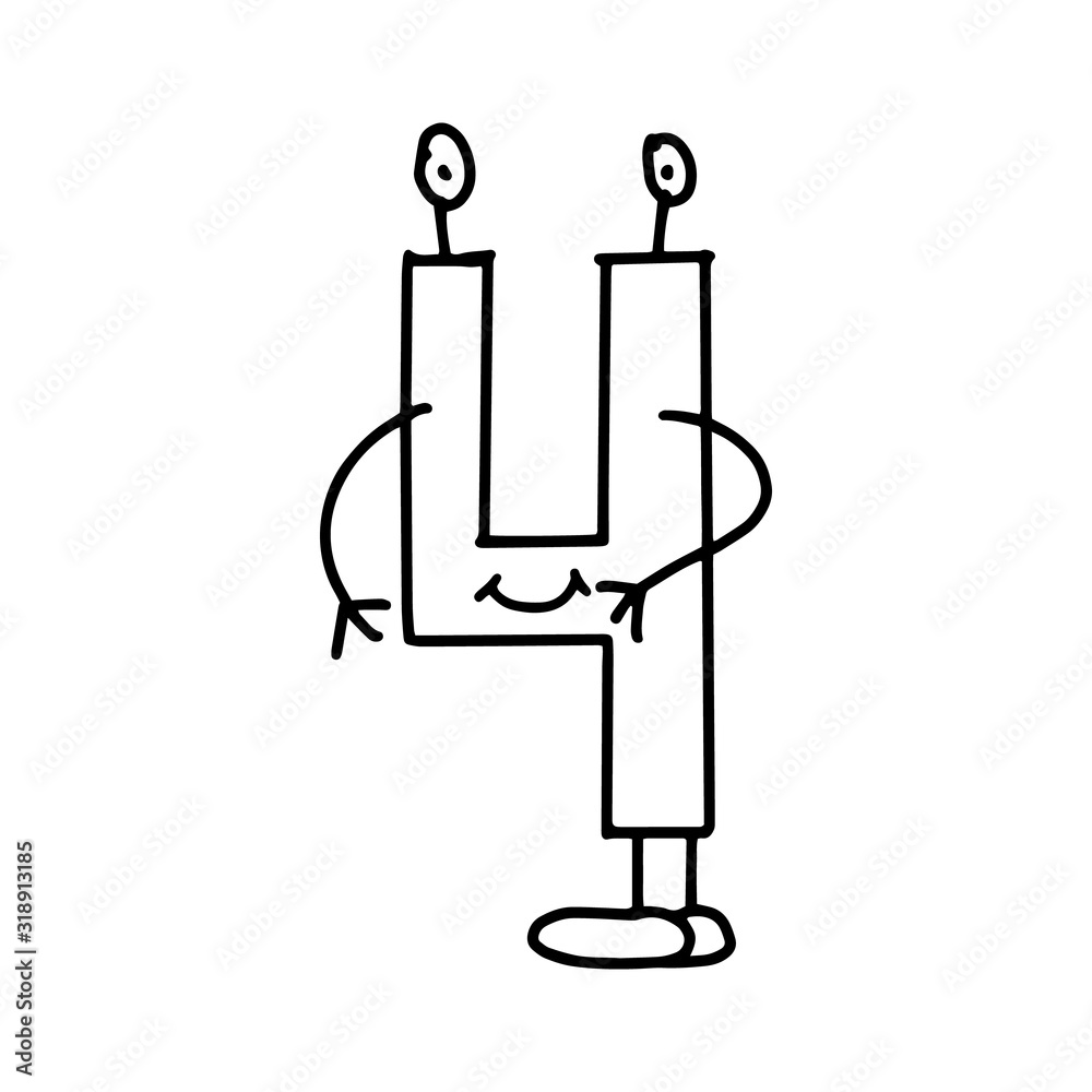 Mathematics Education vector illustration. Coloring book number four ...