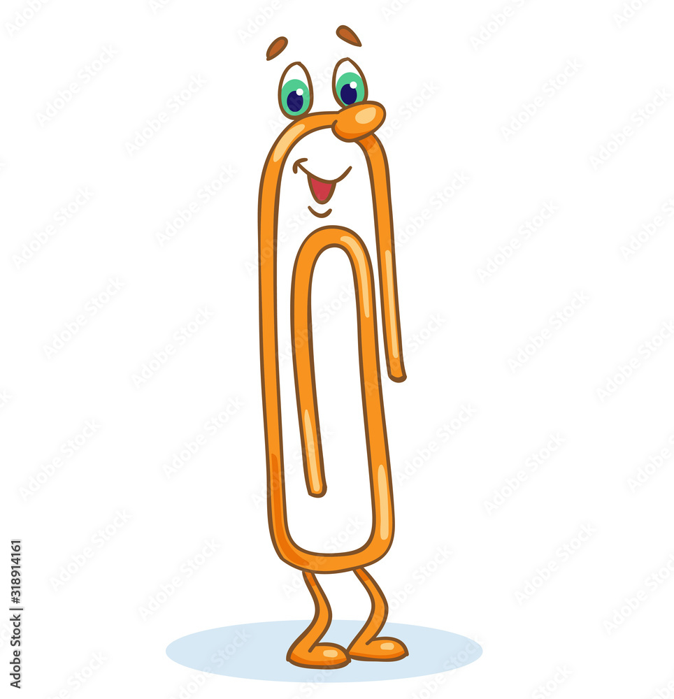 Little orange paper clip in cartoon style. Isolated on white background ...