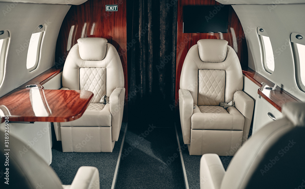 Cabin of private jet Stock Photo | Adobe Stock