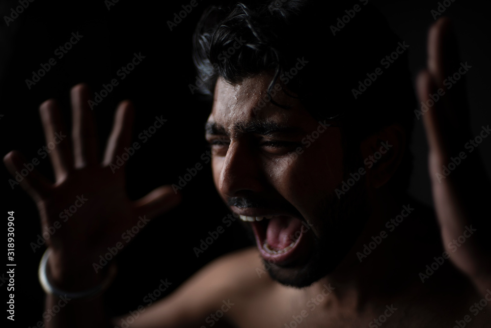 Portrait of young and handsome Indian Bengali brunette man in bare body ...