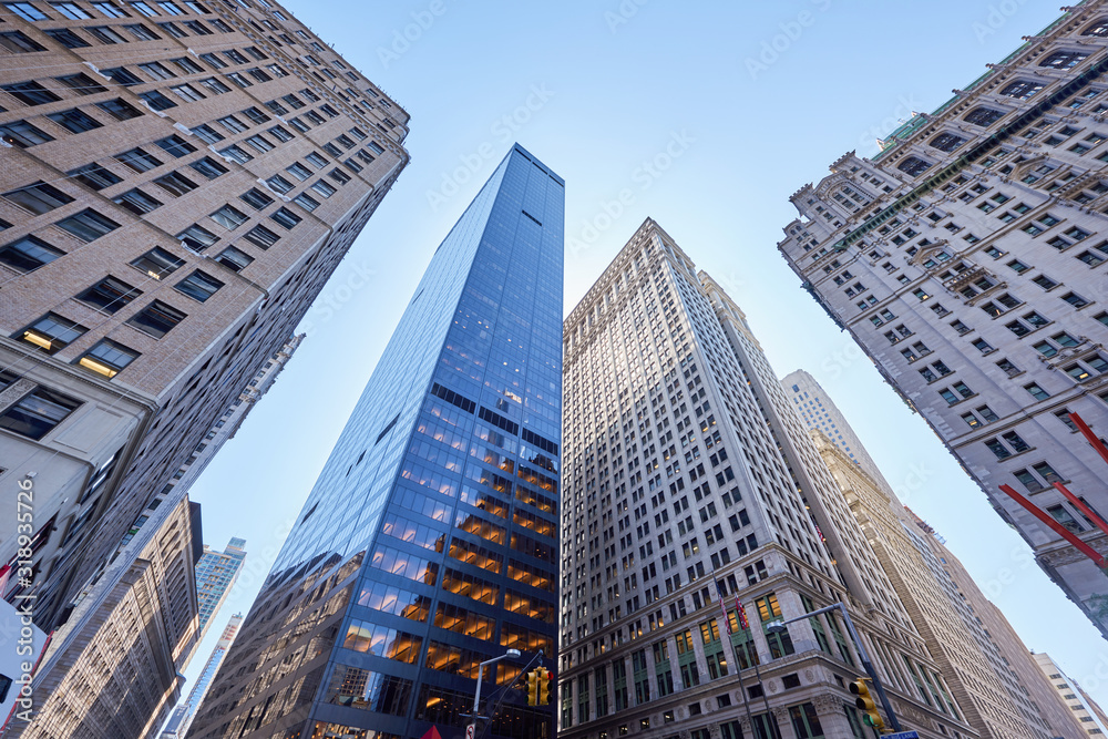 Wide shot of the high black skyscraper in New York. Stock Photo | Adobe ...