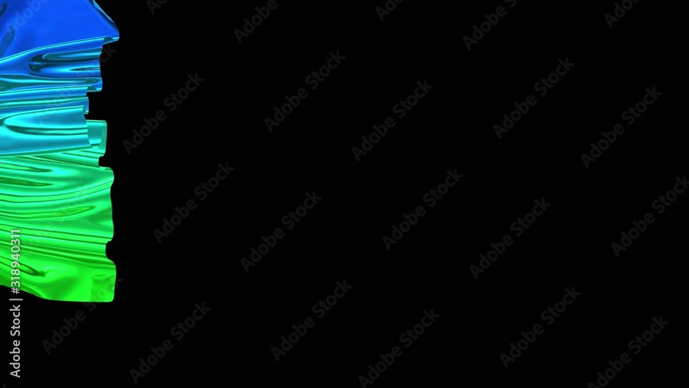 Foil with blue green gradient flies off the screen. 4k fabric ...