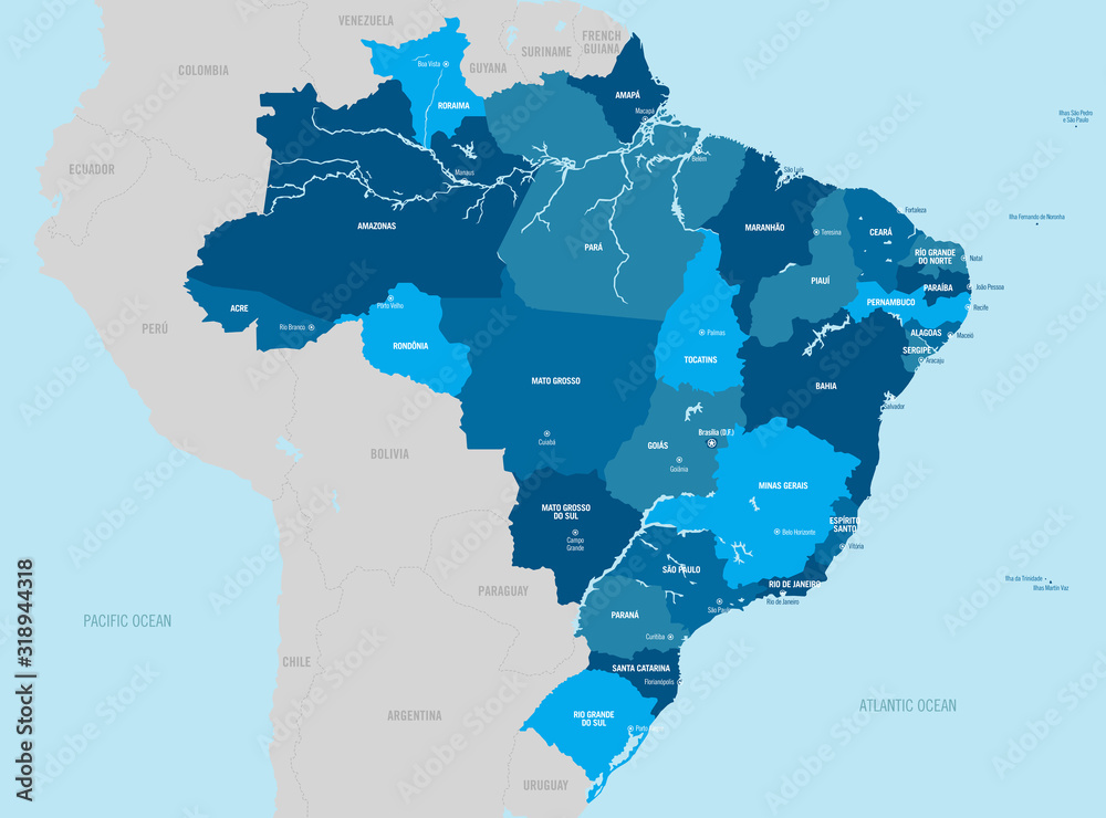 Brazil political map. Vector illustration with isolated - separated ...