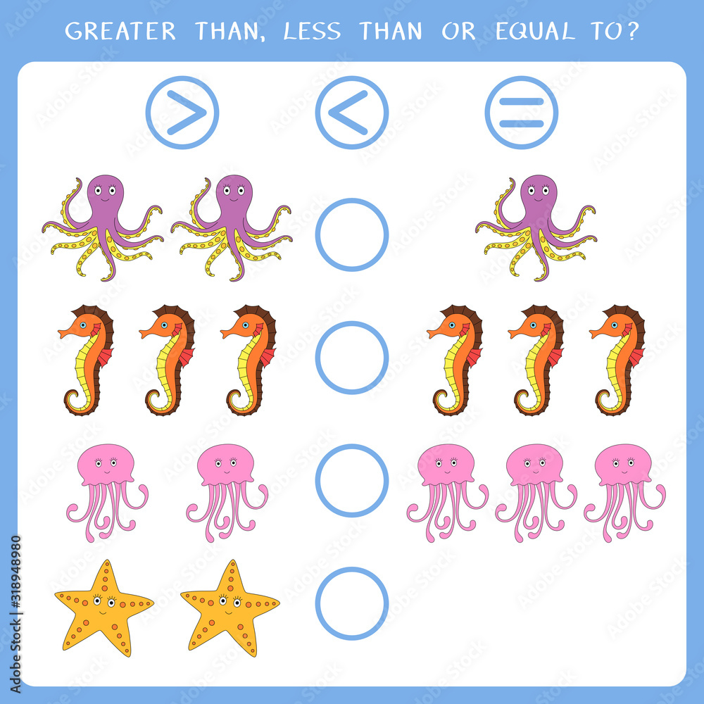 Educational math game for kids. Choose greater than, less than or equal ...