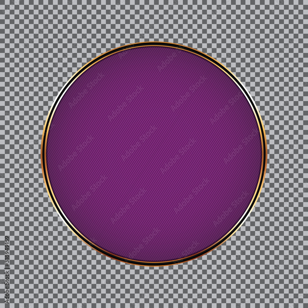 round purple banner with golden frame and on transparent background ...