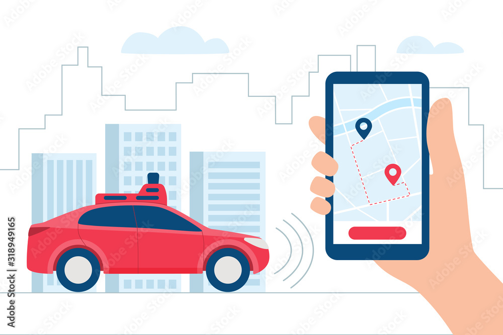 Driverless Car, autonomous vehicle, auto with autopilot. Vector ...