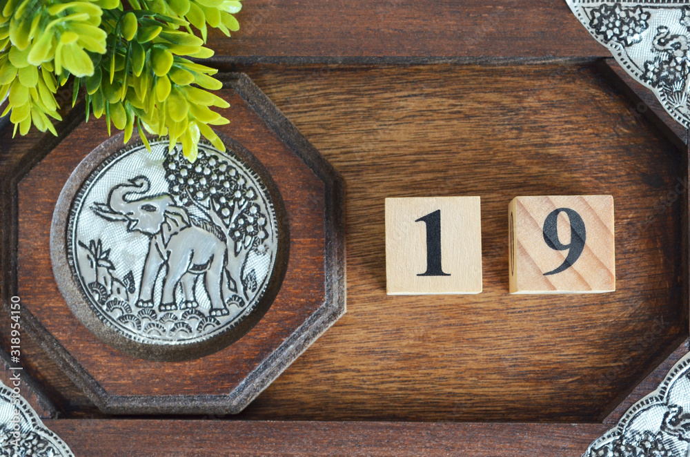 Number 19, Numbercube design with wooden board for background. Stock ...