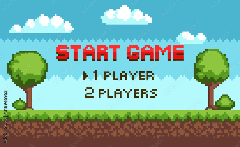 Pixel game vector, players choice 8 bit graphics of scenery for fight ...