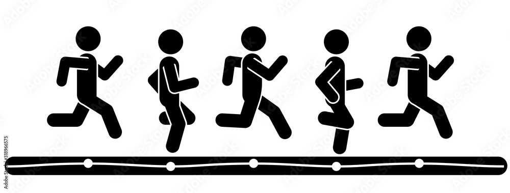 Pictogram vector illustration of running men in motion. People runner ...