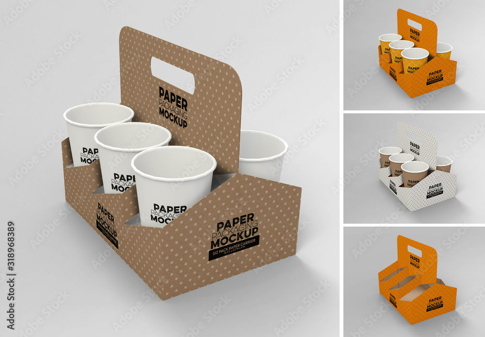 Paper 6 Cup Holder Left View Mockup Stock Template | Adobe Stock