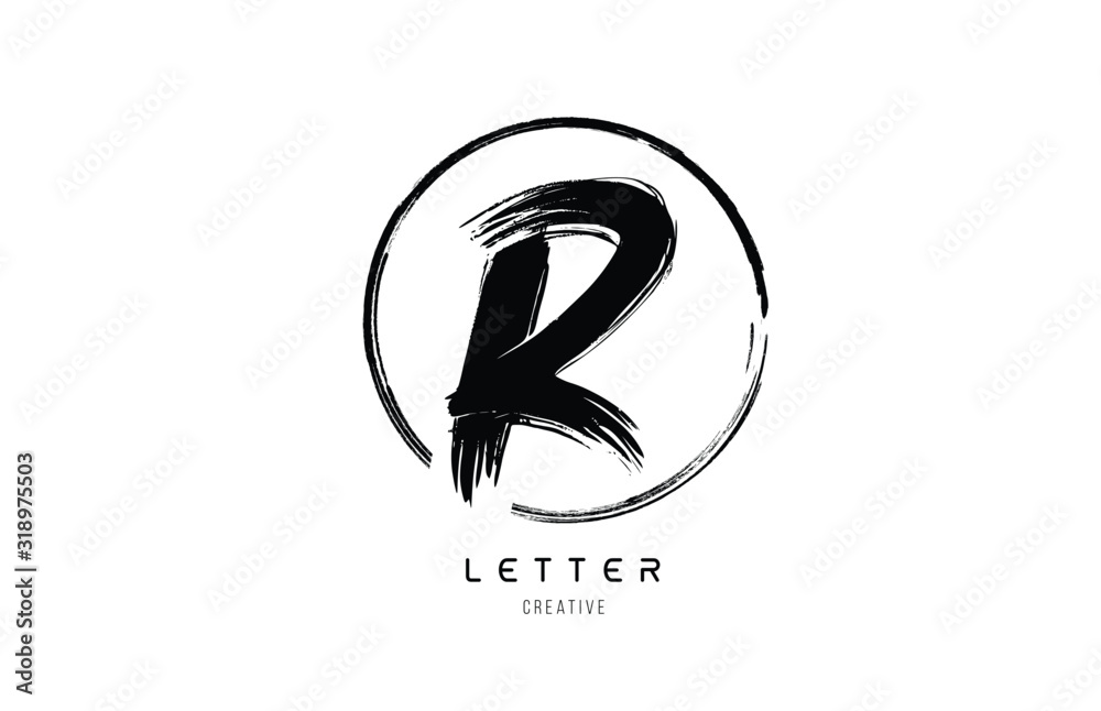handwritten grunge R brush stroke letter alphabet logo icon design ...