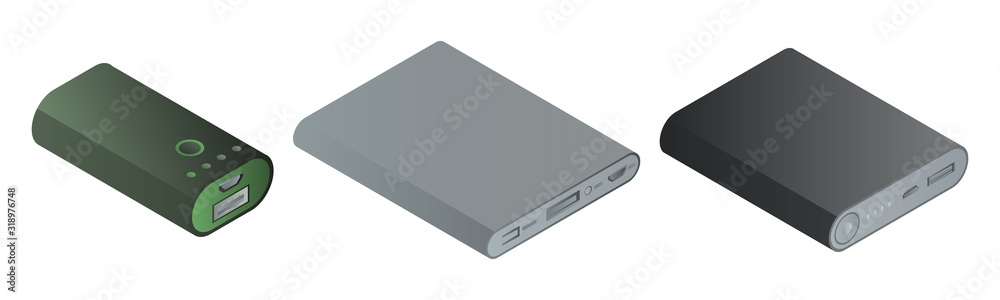 Power bank icons set. Isometric set of power bank vector icons for web ...