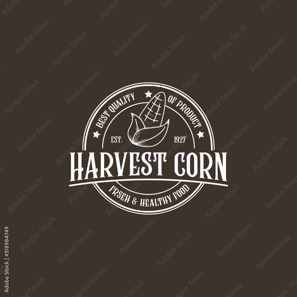 Vintage corn logo concept with hand drawn style vector Stock Vector ...