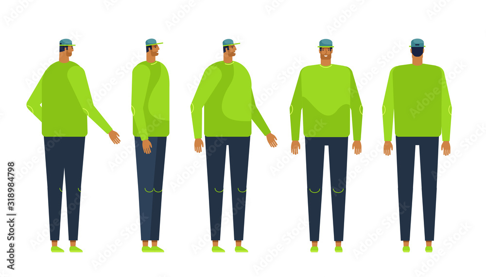 Man creation kit. Collection of body positions for animation. Front ...