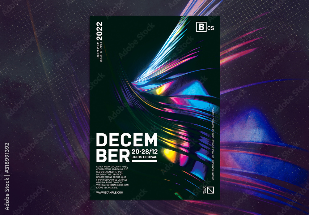 Colorful Poster Layout with Abstract Glowing Wave Background Stock ...