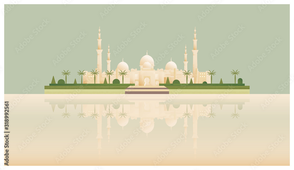 Minimalist Vector cartoon landmark of best famous Islamic Mosque.Sheikh ...