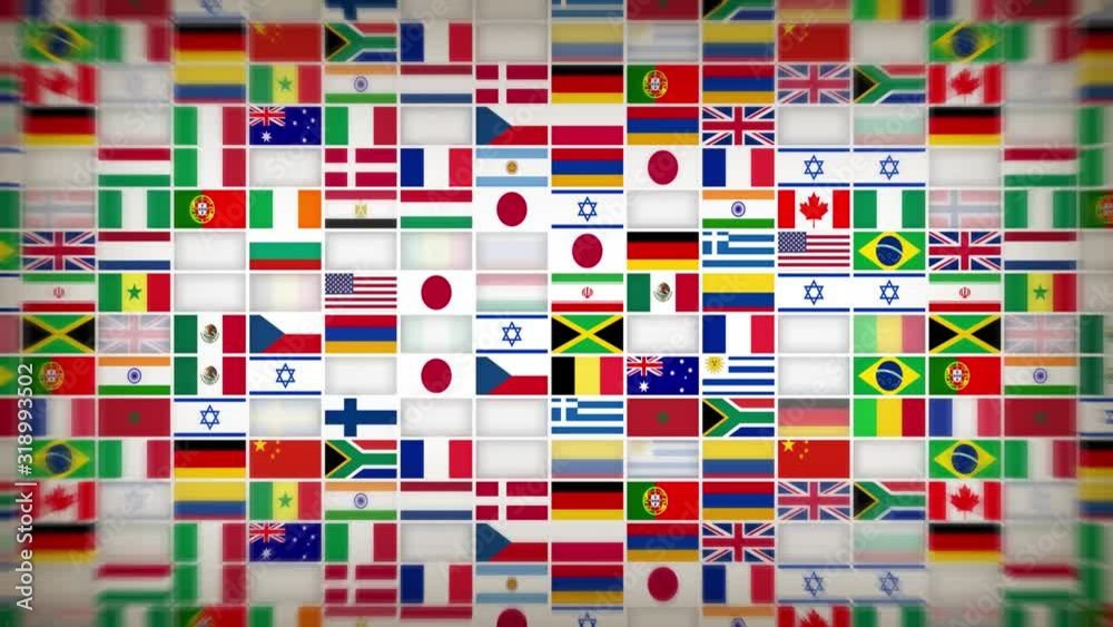 World Countries Flags Icons Background Loop/ 4k animation of an ...