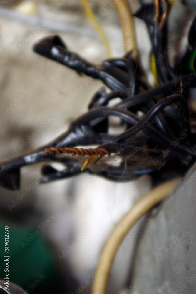 dangerous electrical power installations wires. hazard cables coming ...