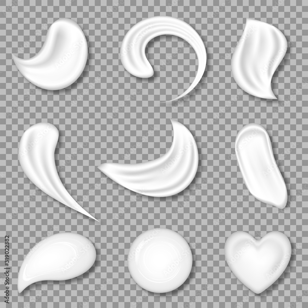 Cosmetic cream texture, white gel, toothpaste or lotion texture. Set of ...