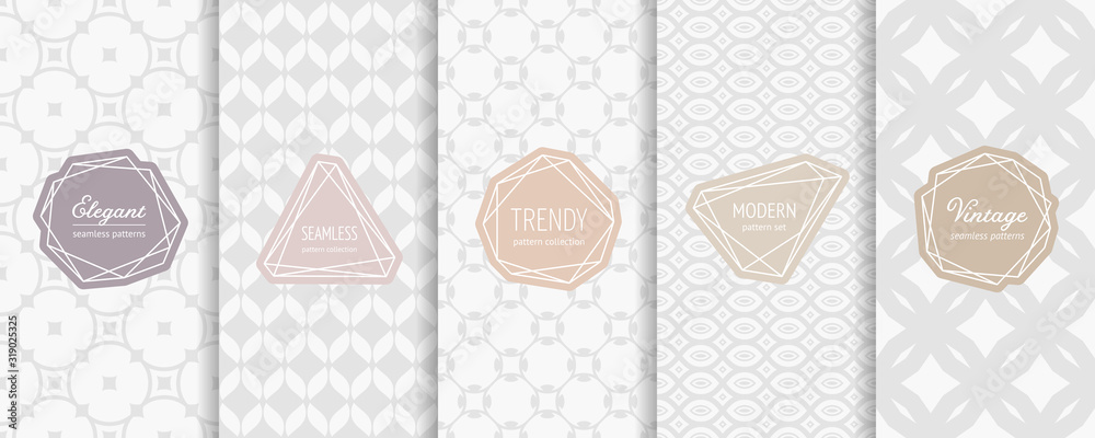 Subtle vector seamless pattern collection. Set of elegant geometric ...