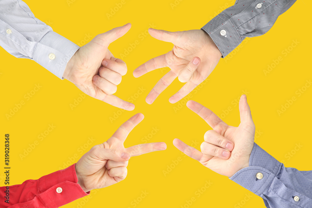 Showing the signs of the fingers to express emotions. Sign language ...