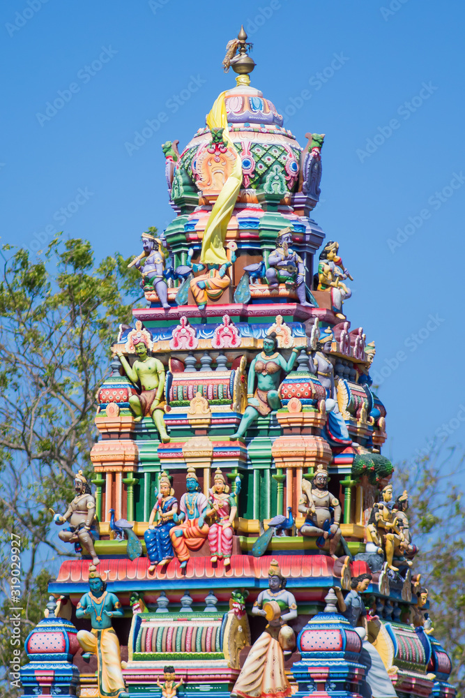 Upper part of a Hindu temple in the southeast of Sri Lanka, next to ...