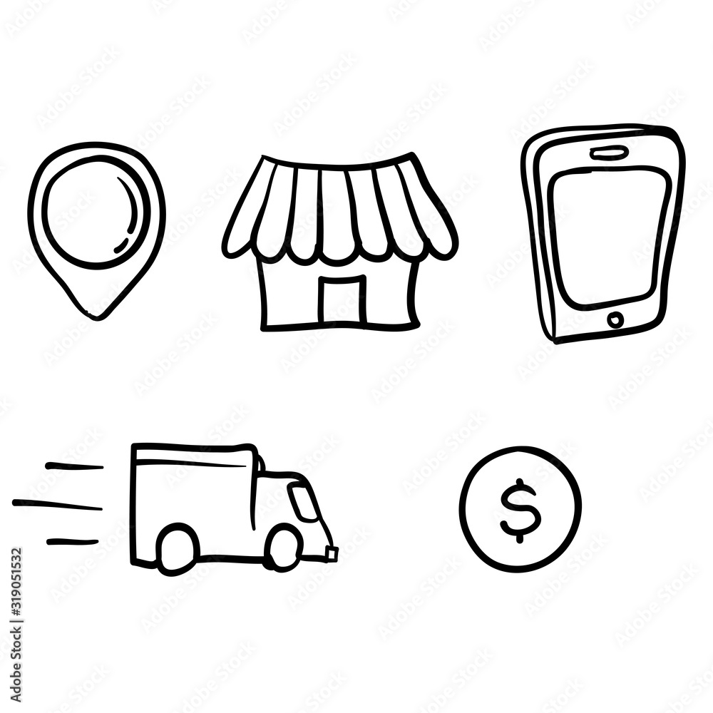 hand drawn Order icon process collection concept. How to order. Modern ...