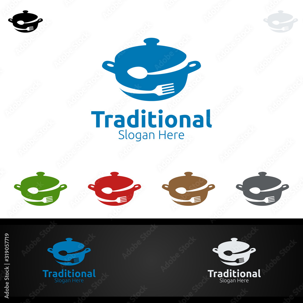 Traditional Food Logo for Restaurant or Cafe Stock Vector | Adobe Stock