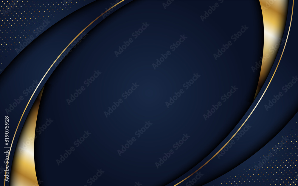 Luxurious dark navy blue background with golden lines. Elegant modern ...
