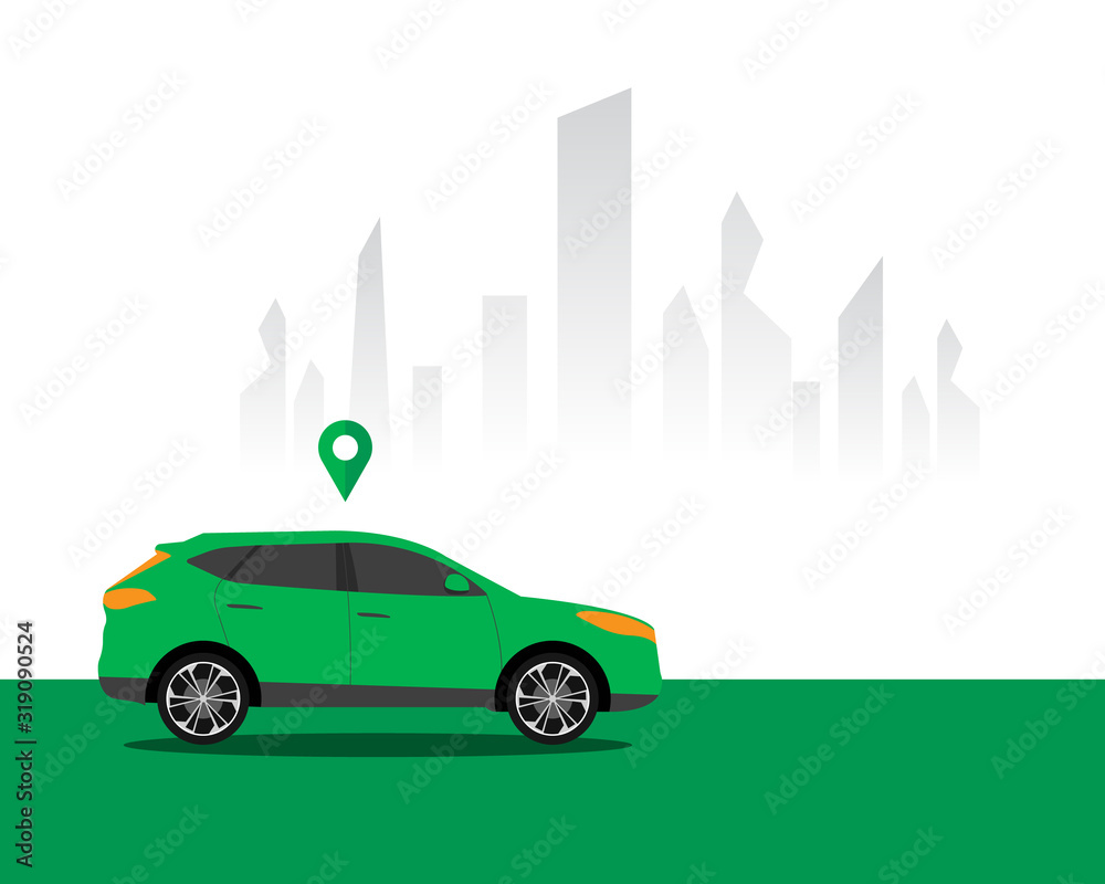 Vetor de Passenger car, grab, uber. Online car transportation. Vector ...