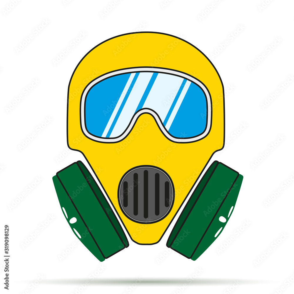 Gas mask flat icon. Yellow and green color. Stencil symbol gas mask of ...