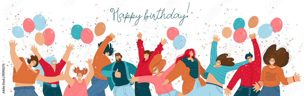 Happy birthday concept with celebrating cheerful, joyfull people with ...