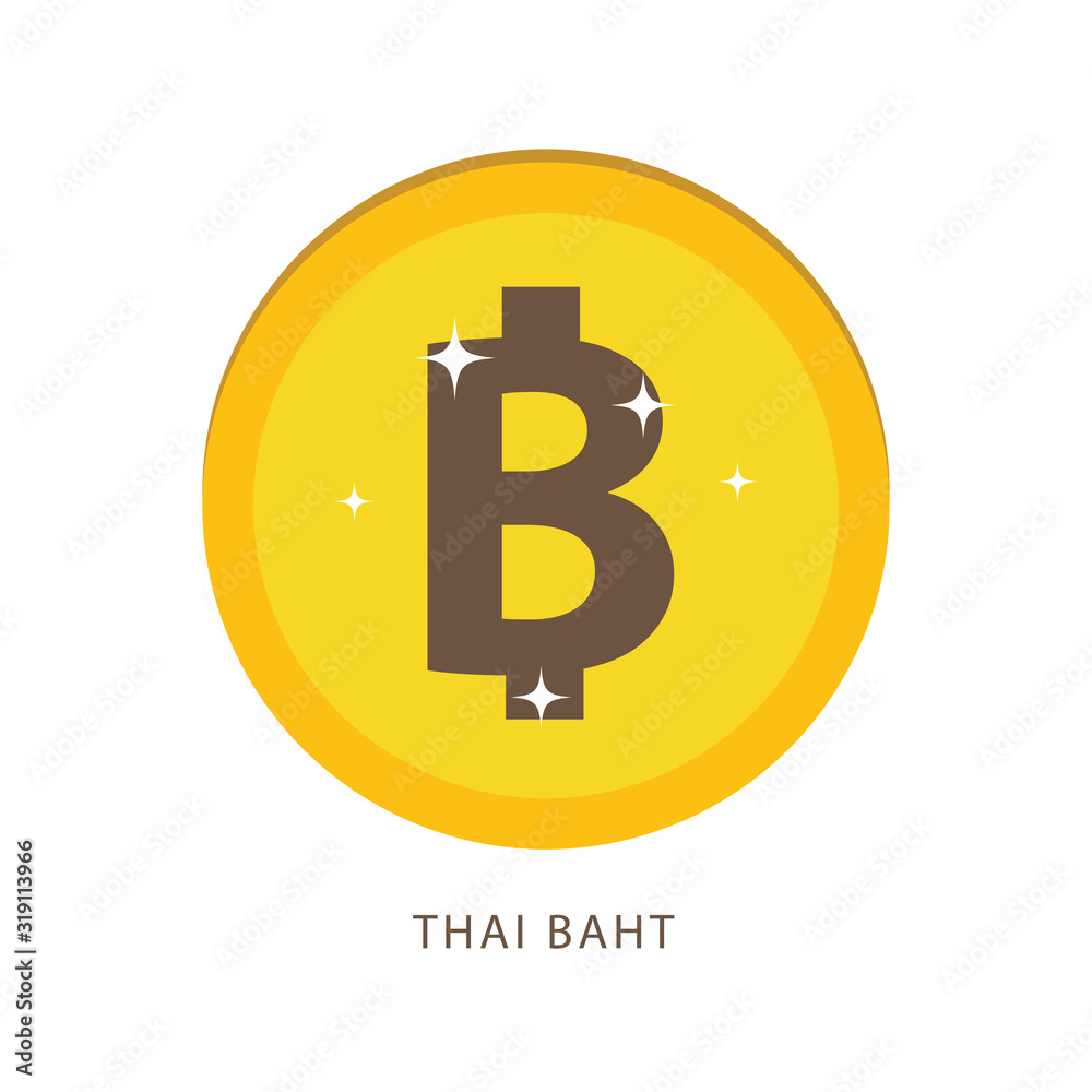 Poster Thai baht currency symbol on gold coin flat style – Wall Art ...