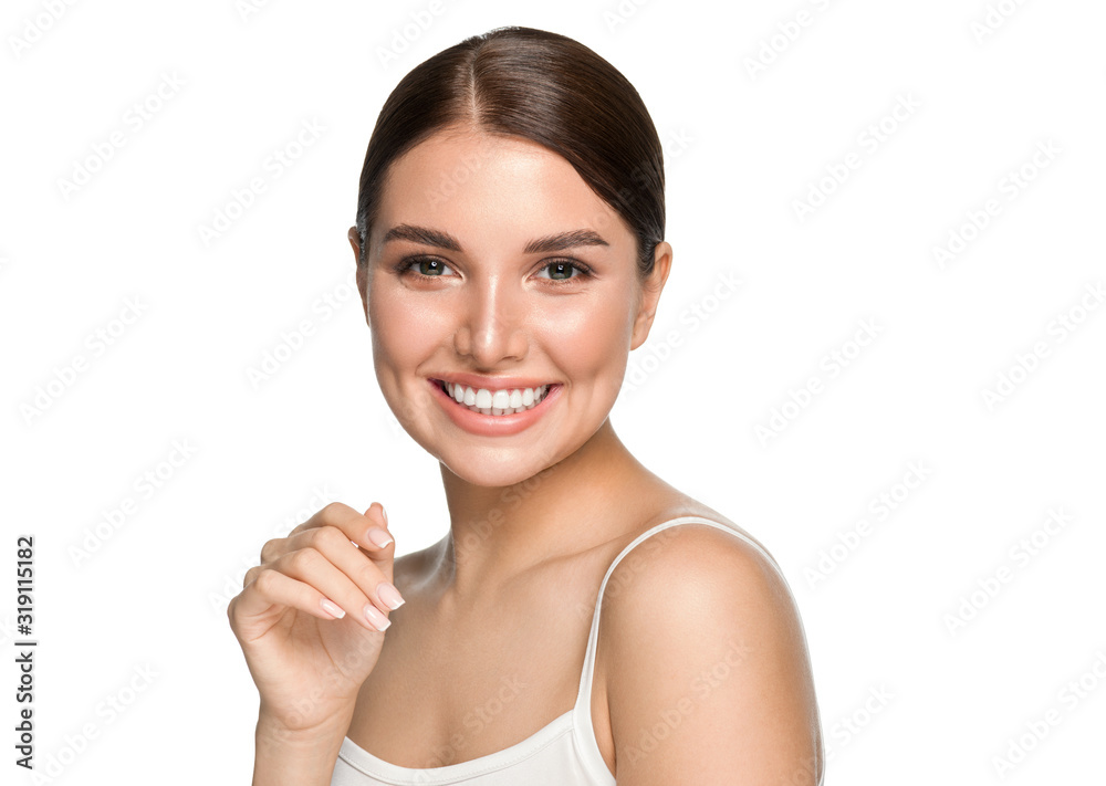 Beautiful teeth smile woman manicure nails healthy teets natural make ...