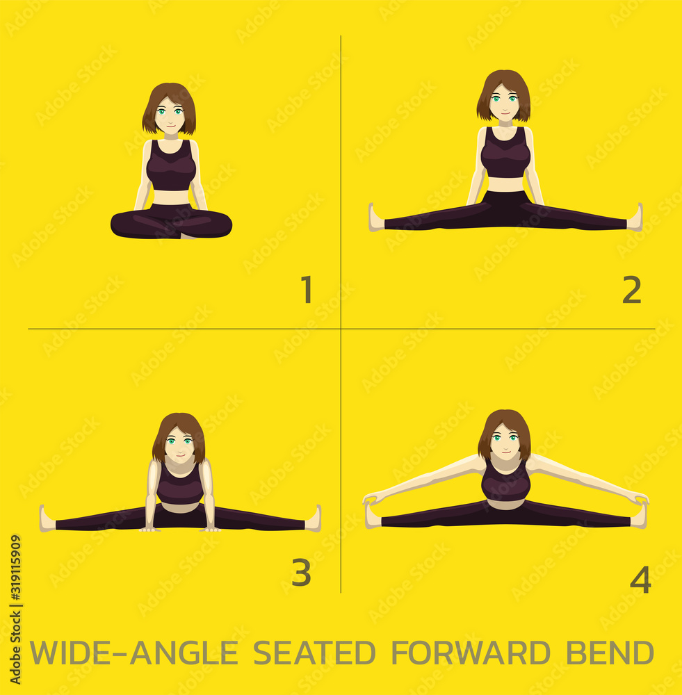 Wide-Angle Seated Forward Bend Yoga Manga Tutorial How Cartoon Vector ...