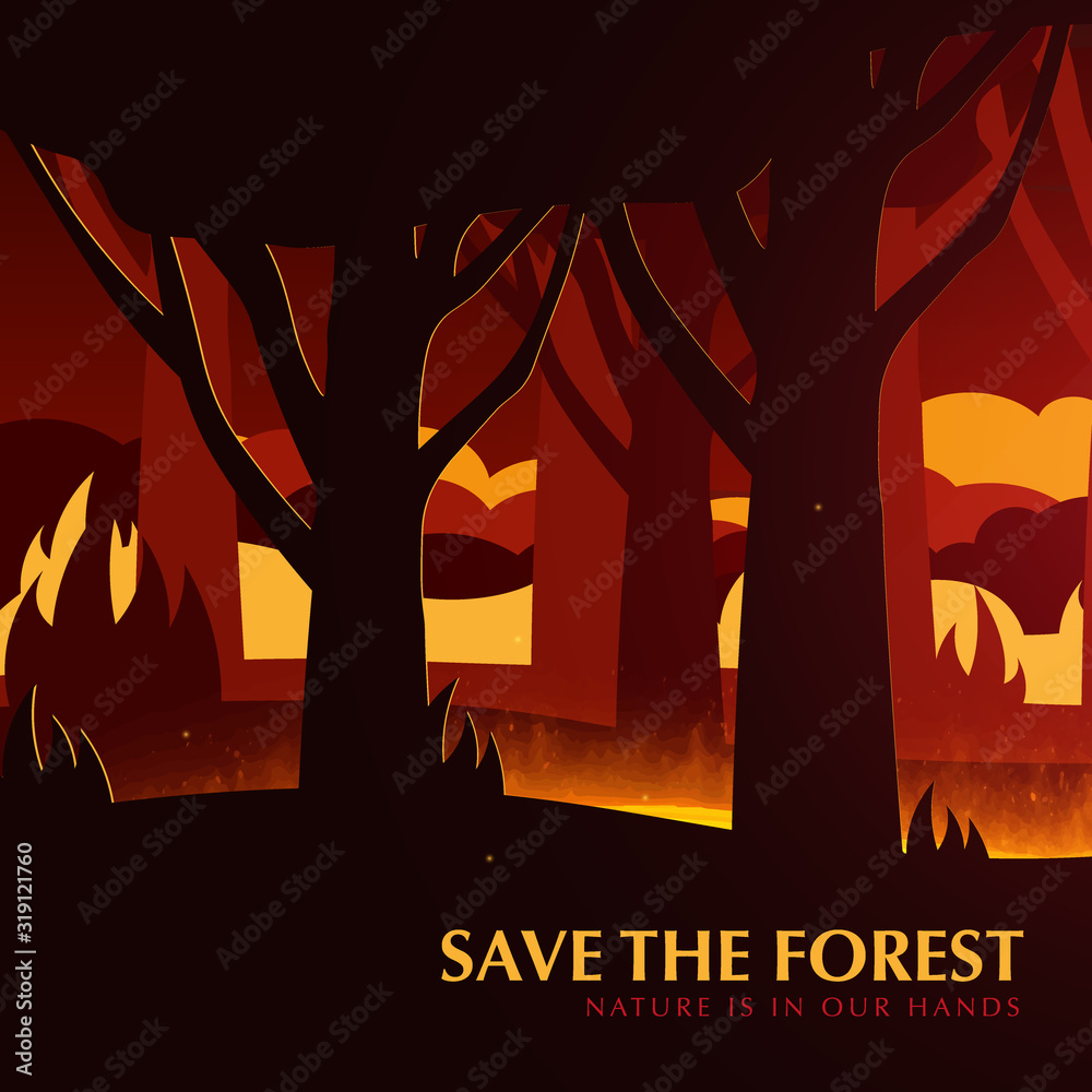 Forest Fires background. Save the Forest banner. Natural disaster ...