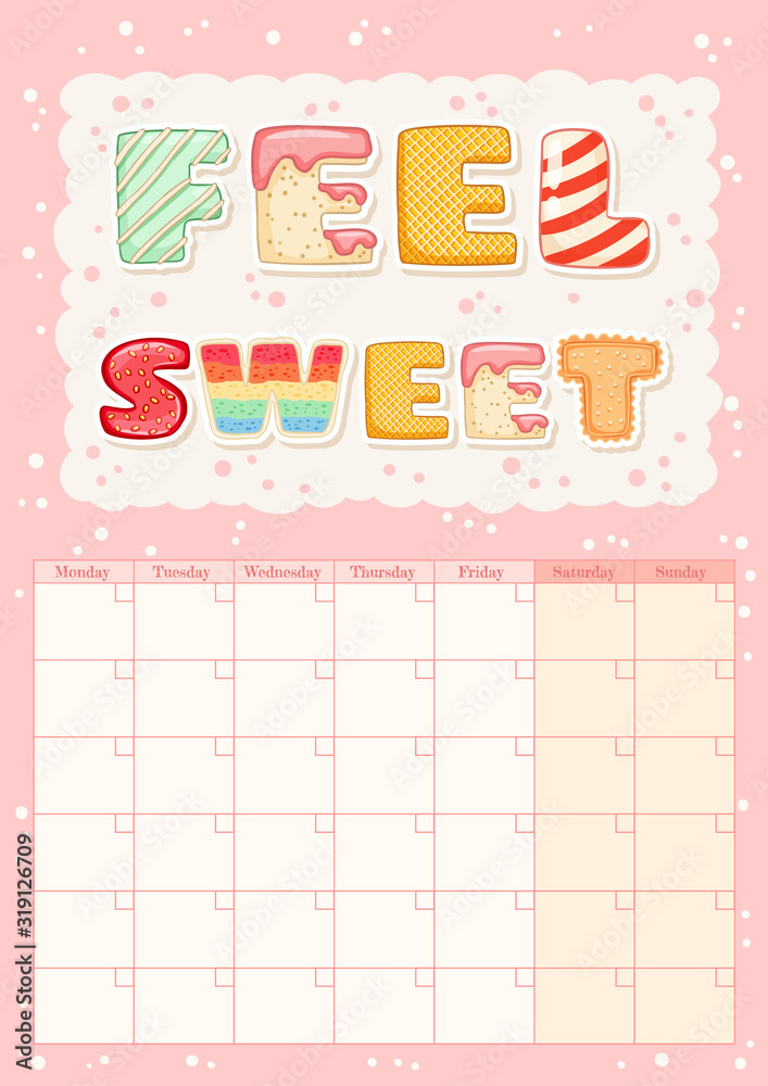 Feel sweet cute colorful monthly calendar with ice cream elements ...
