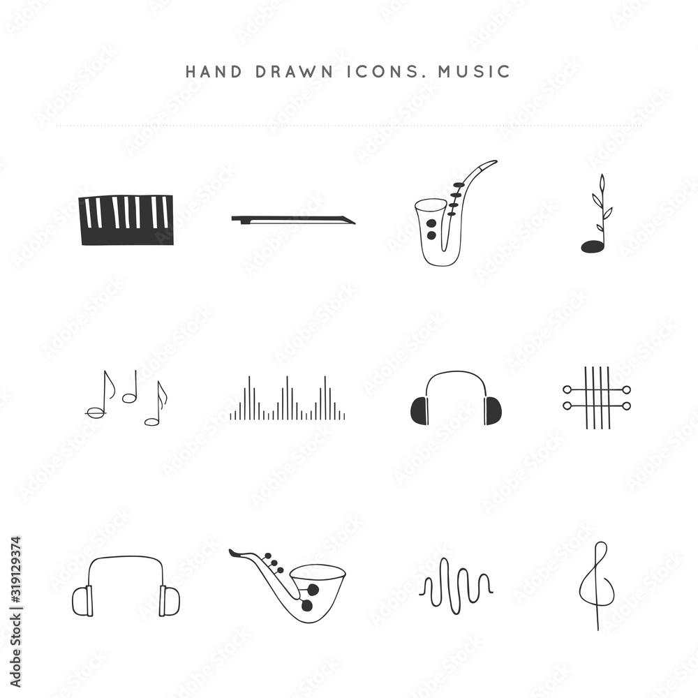 Music logo elements. Set of vector hand drawn icons. Stock Vector ...