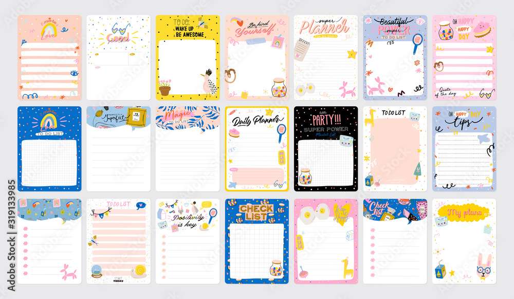 Collection of weekly or daily planner, note paper, to do list, stickers ...