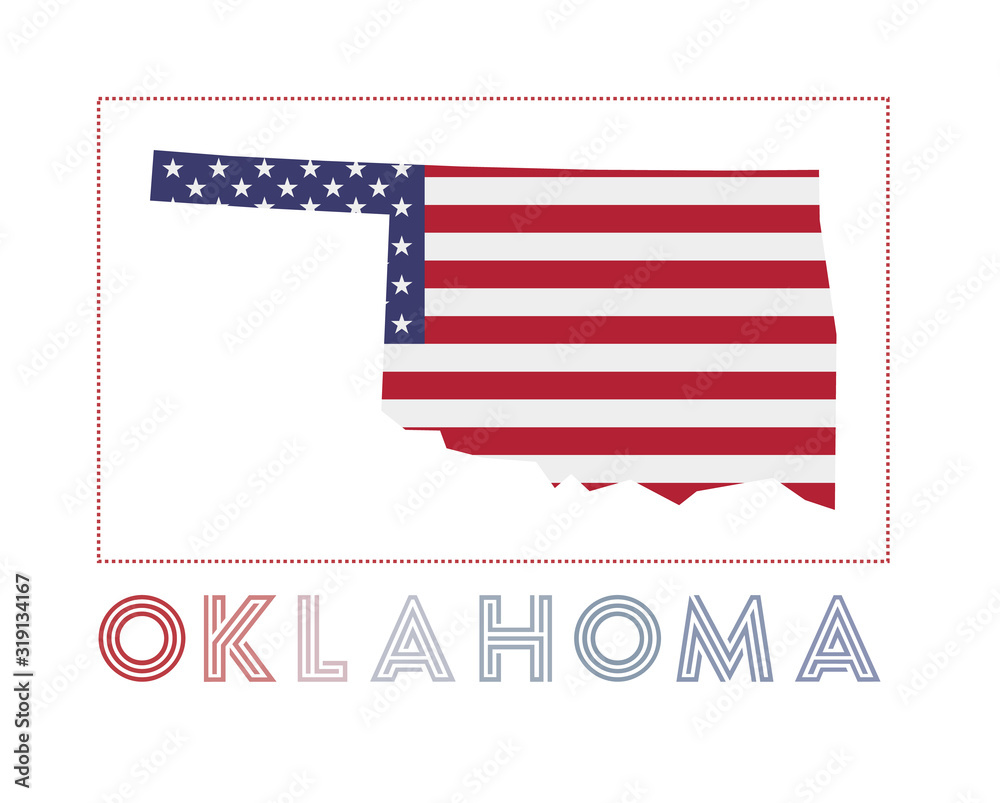 Oklahoma Logo. Map of Oklahoma with us state name and flag. Creative ...