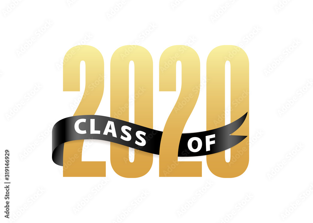 Class of 2020 Gold Lettering Graduation 3d logo with ribbon. Template ...