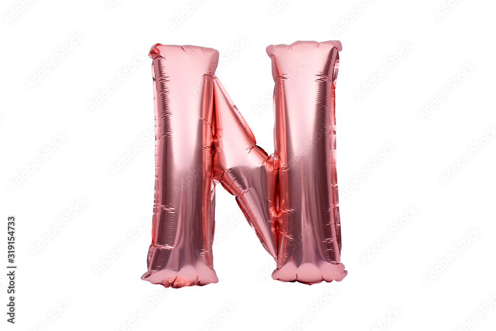Letter N made of rose golden inflatable helium balloon isolated on ...