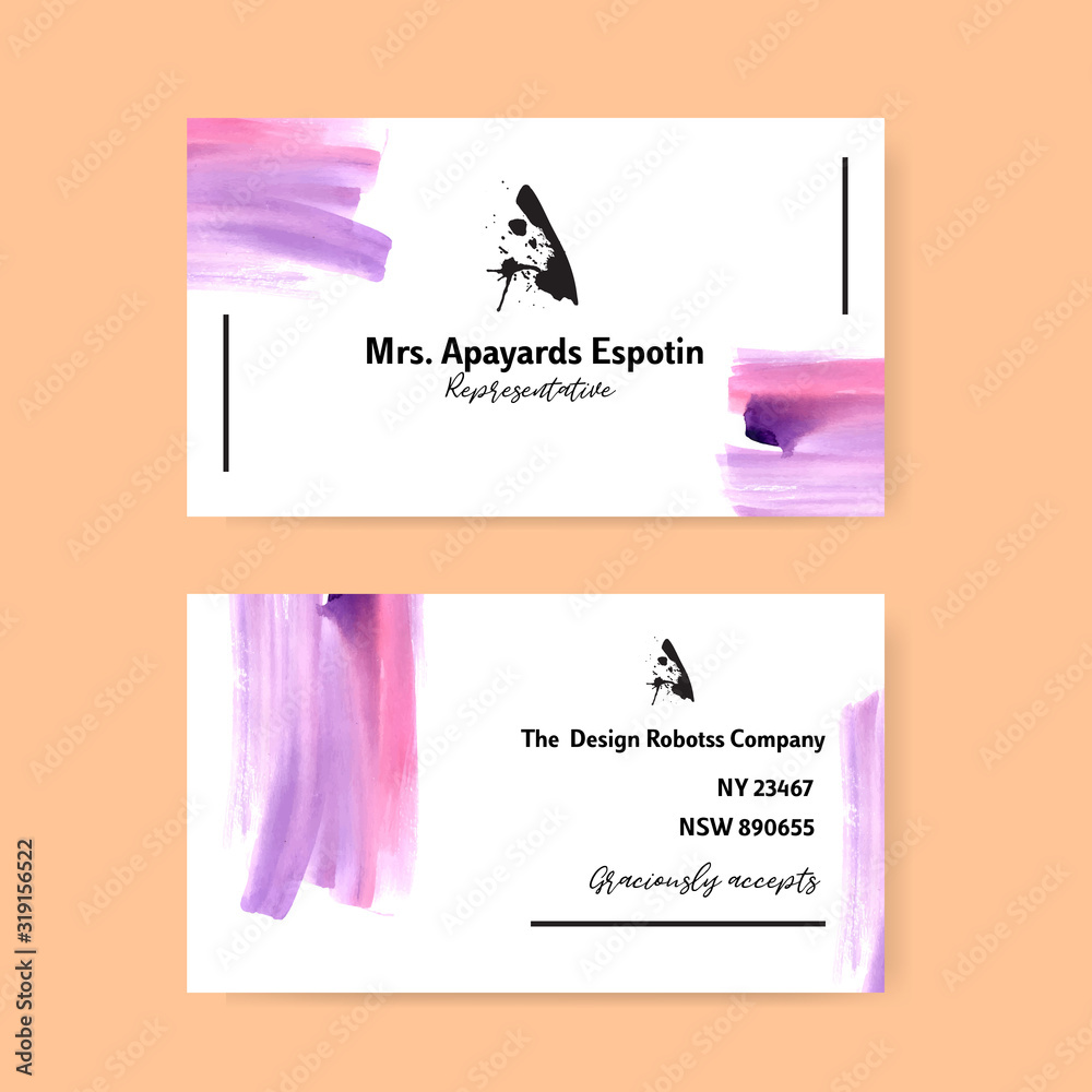 Splash color name card design with purple watercolor illustration ...
