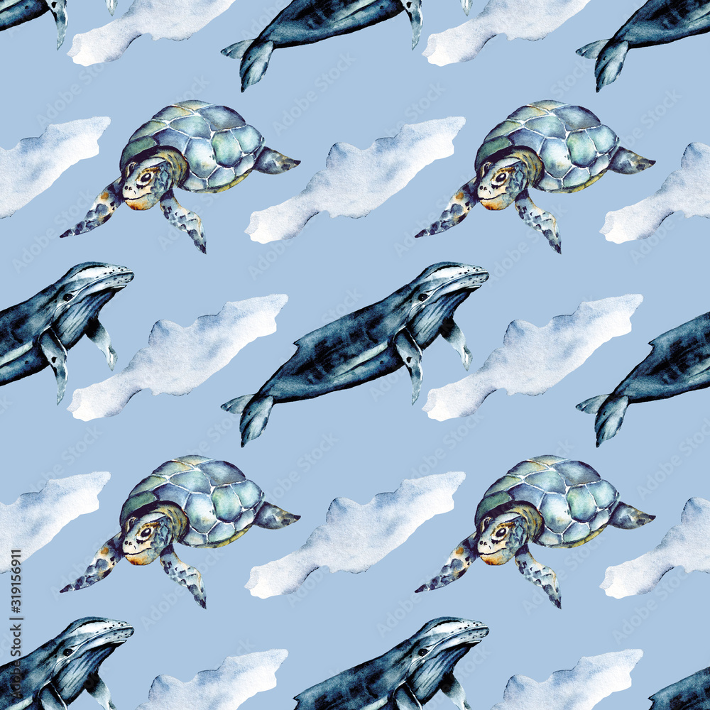 Seamless sea underwater background, marine texture, pattern with ...