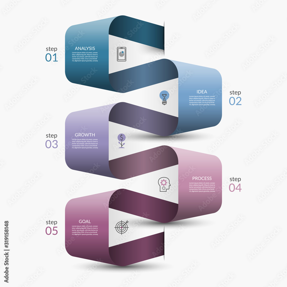 Vector infographic ribbon template with 5 steps, options. Can be used ...
